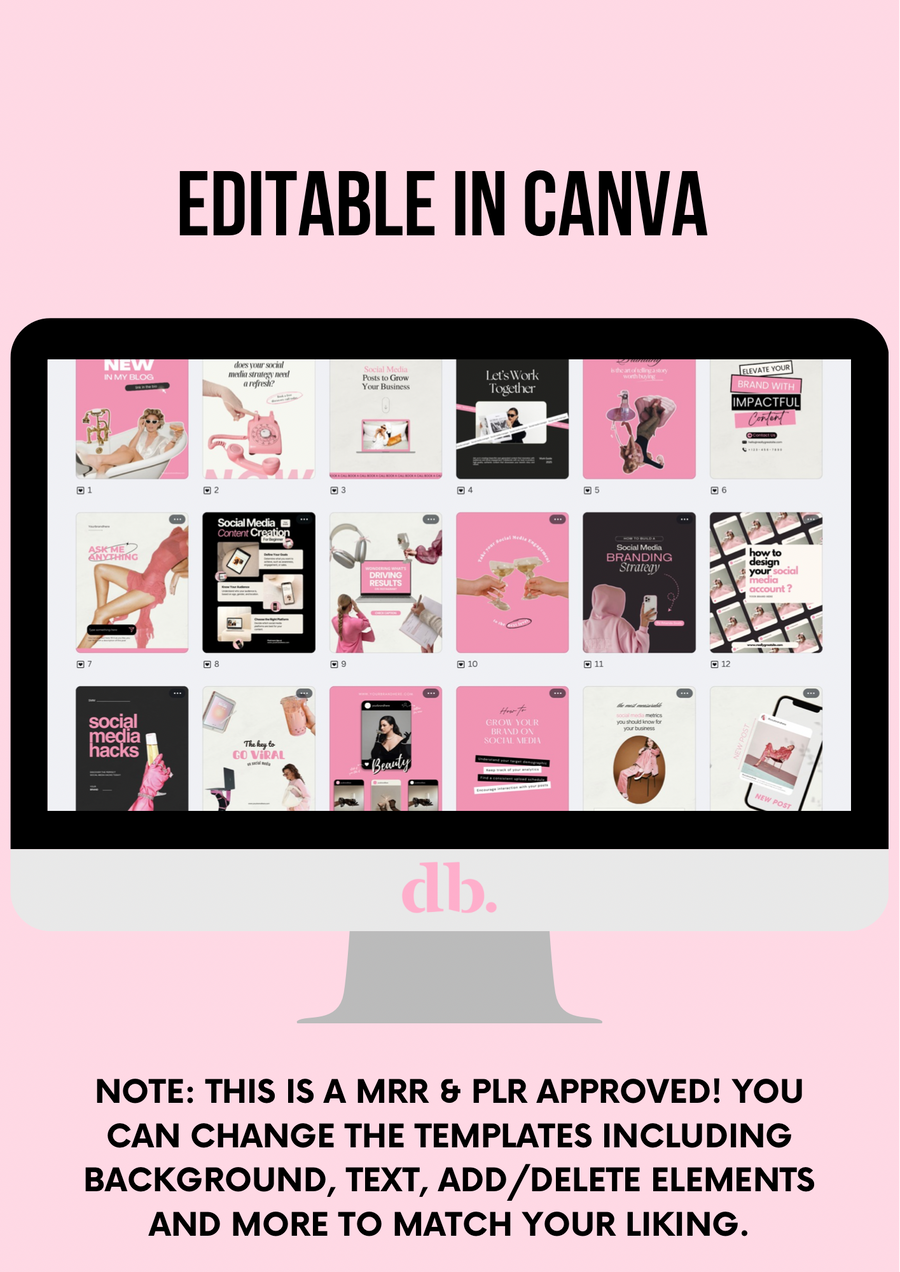 50 Pink Social Media Canva Template Bundle | Editable Templates in 3 S